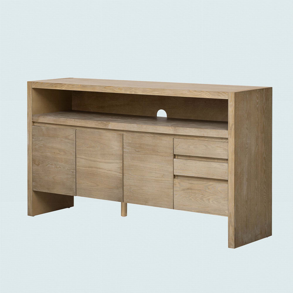 YD Teck 60" 3-Door Sideboard With 3 Drawers - Modern Solid Ash Veneer MDF Sideboard, Semi-Open ...
